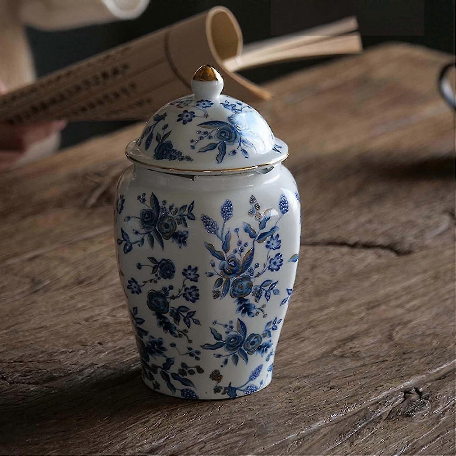 Ceramic Ginger Jar, With Lid Porcelain Painted Crafts Gift Porcelain ...