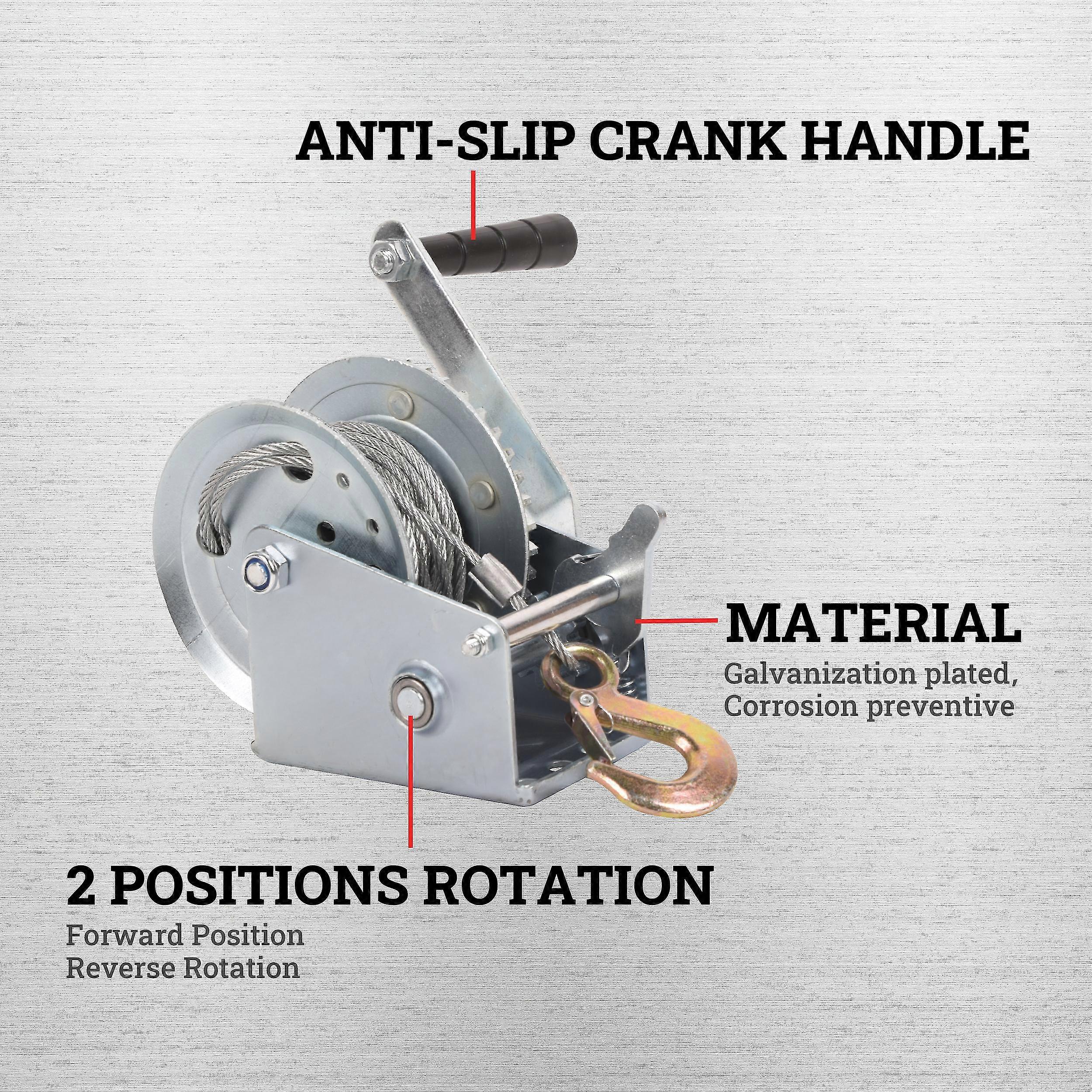 Hand Winch Boat Trailer Winch 1200lbs Heavy Duty Hook With 33ft Steel ...