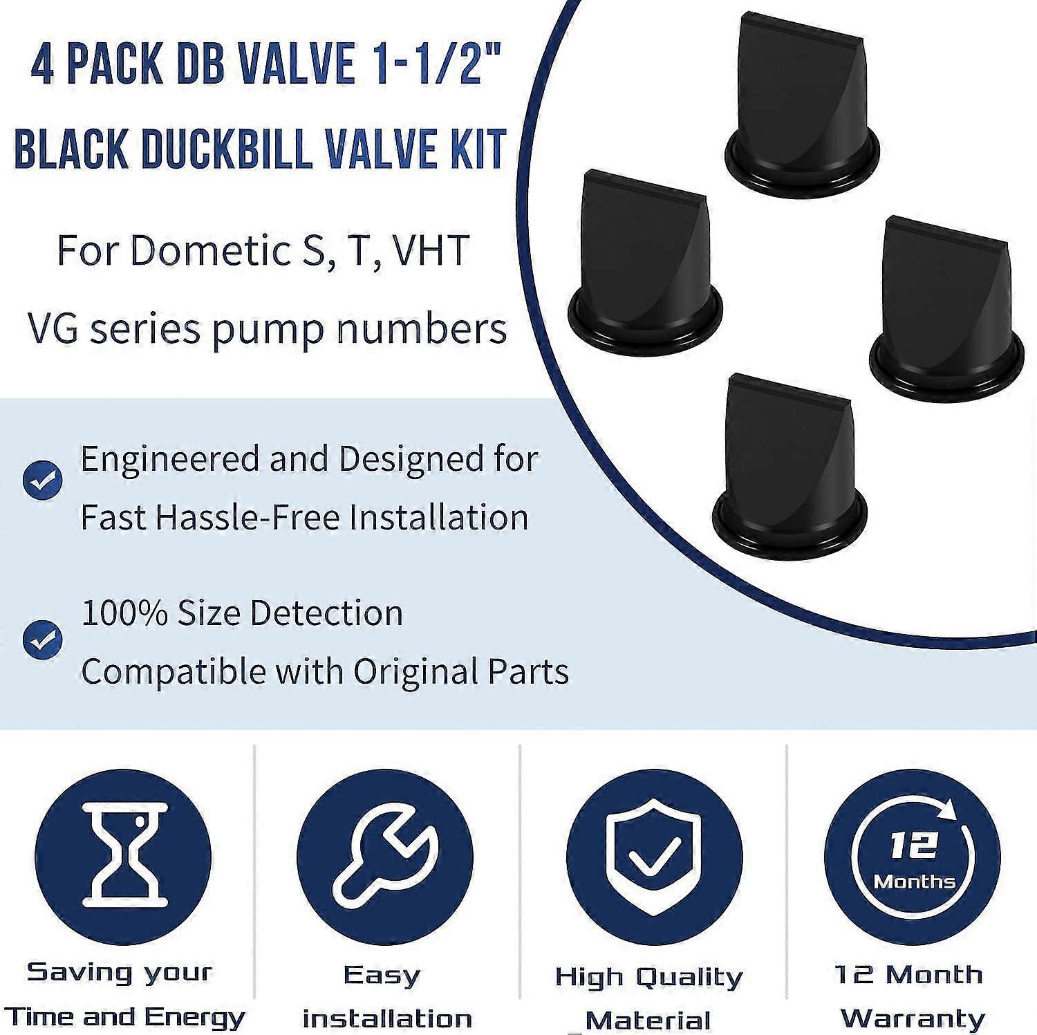 4 Pack DB Valve 1-1/2" Black Duckbill Valve Kit Replace fit for Dometic ...