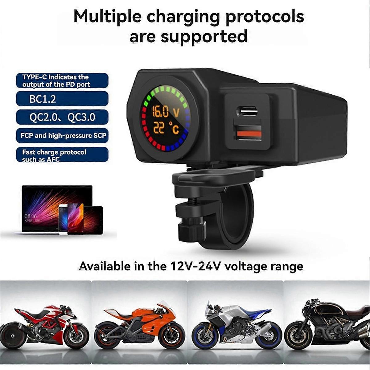 USB Socket Motorcycle Handlebar & Rear Mirror Waterproof Fast Charger ...