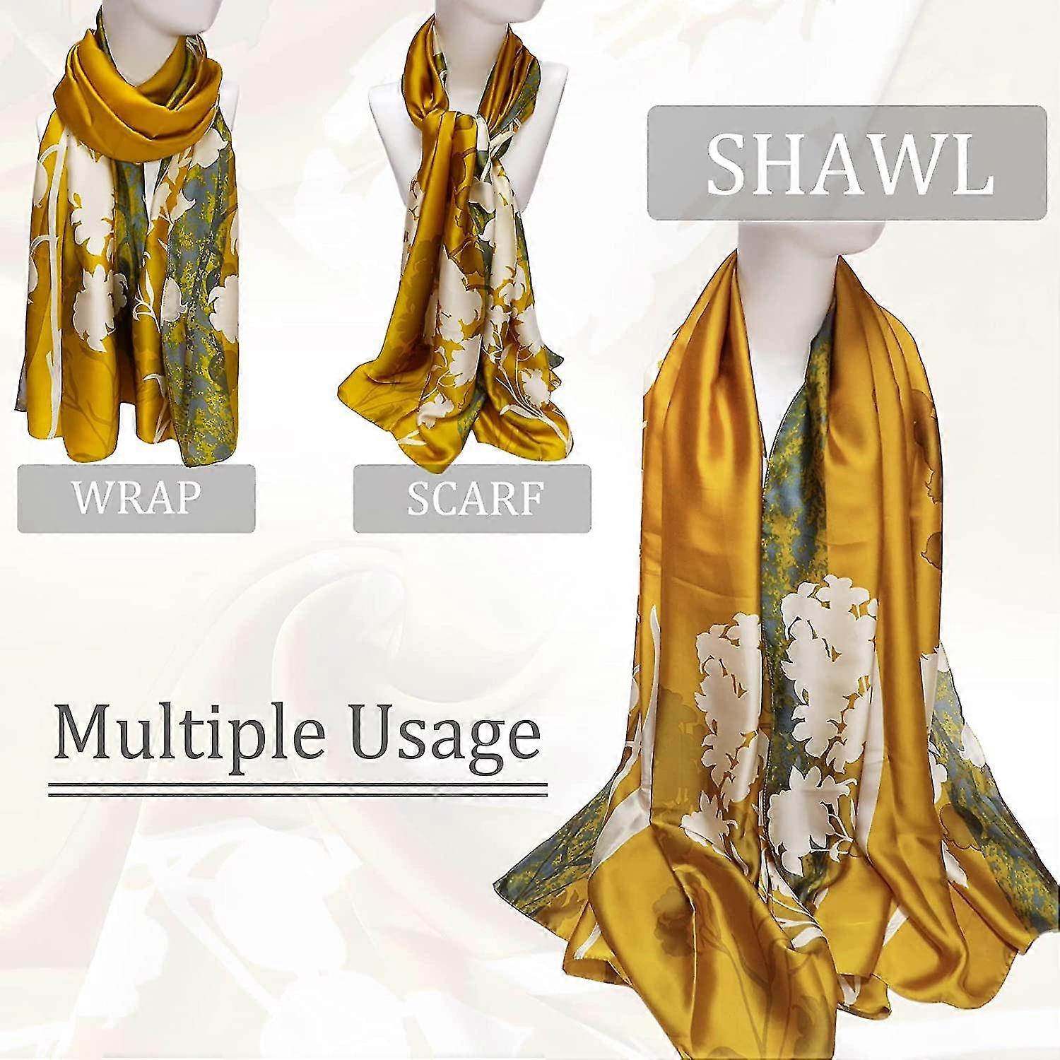 Silk Scarf For Women Fashion Long Satin Lightweight Large Shawl Wrap ...