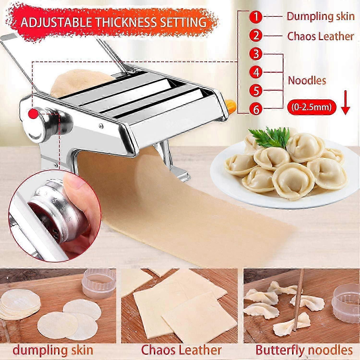 Manual Pasta Maker Machine With Double Cutter, 6 Adjustable Thickness ...