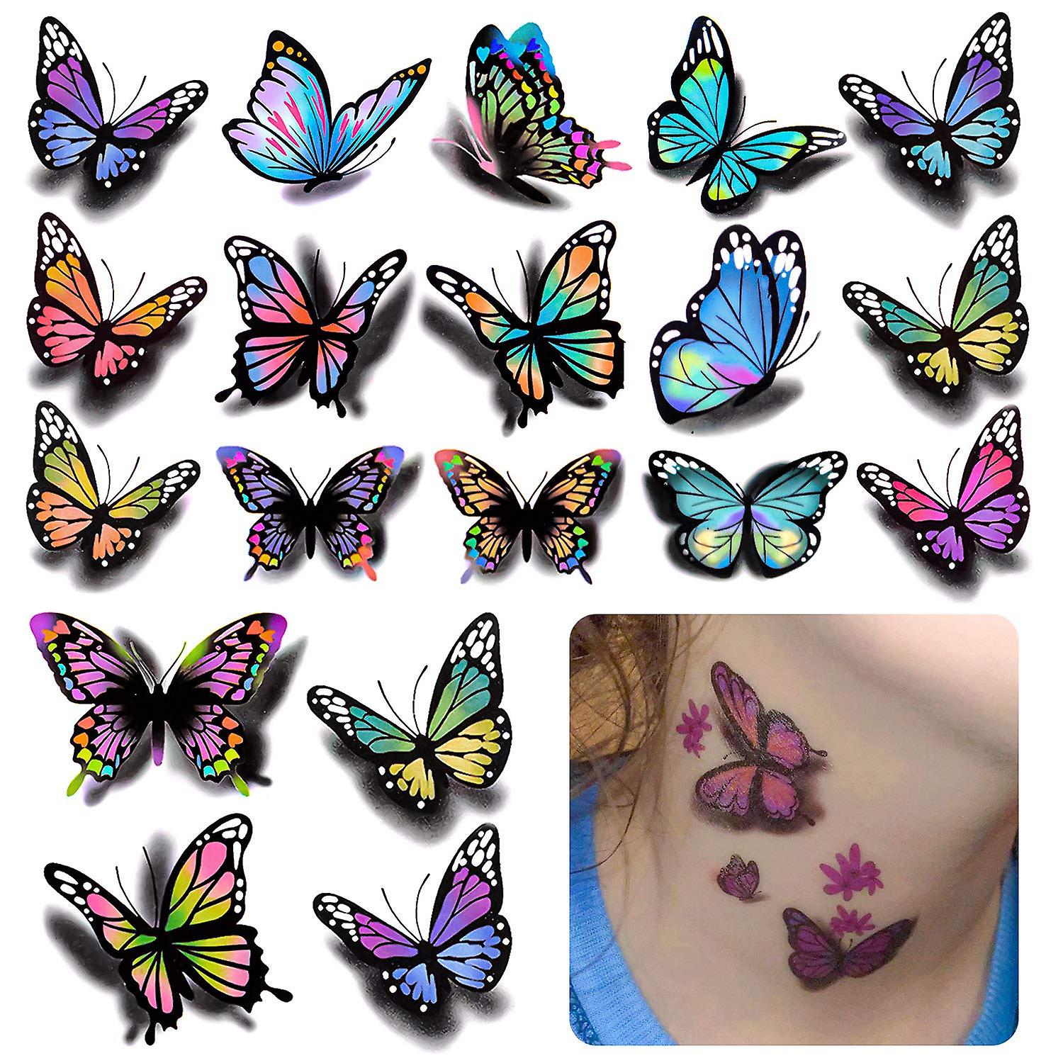 126Pcs Butterfly Temporary Tattoo, 3D Stickers Tattoo, Butterflies and ...