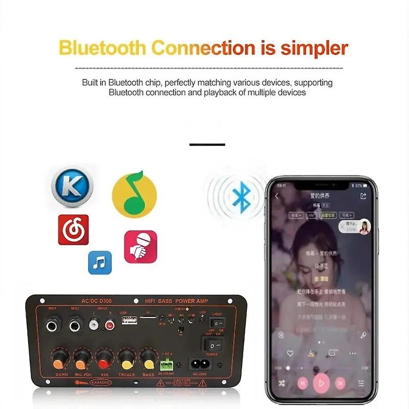 Bluetooth 5.0 Audio 600W Amplifier Board D300 Subwoofer Dual Microphone ...