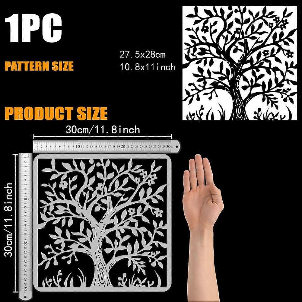 Trees of Life Painting Large Stencil 11.8x11.8" PET Spiral Tree Spraying Stencil Flowers Tree ...