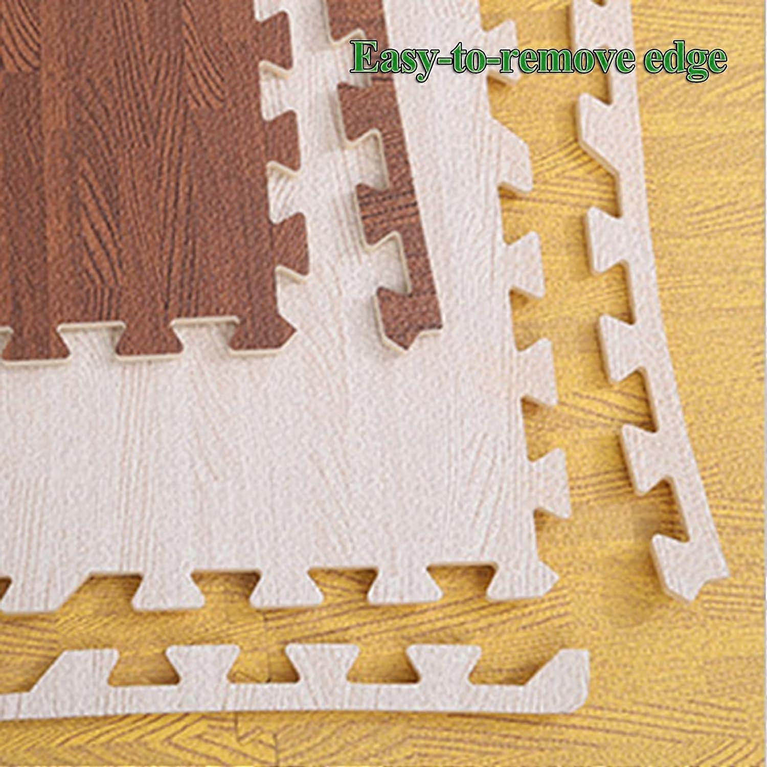 20 Pieces Interlocking Carpet Tiles Wood Grain Foam Mats with Border ...