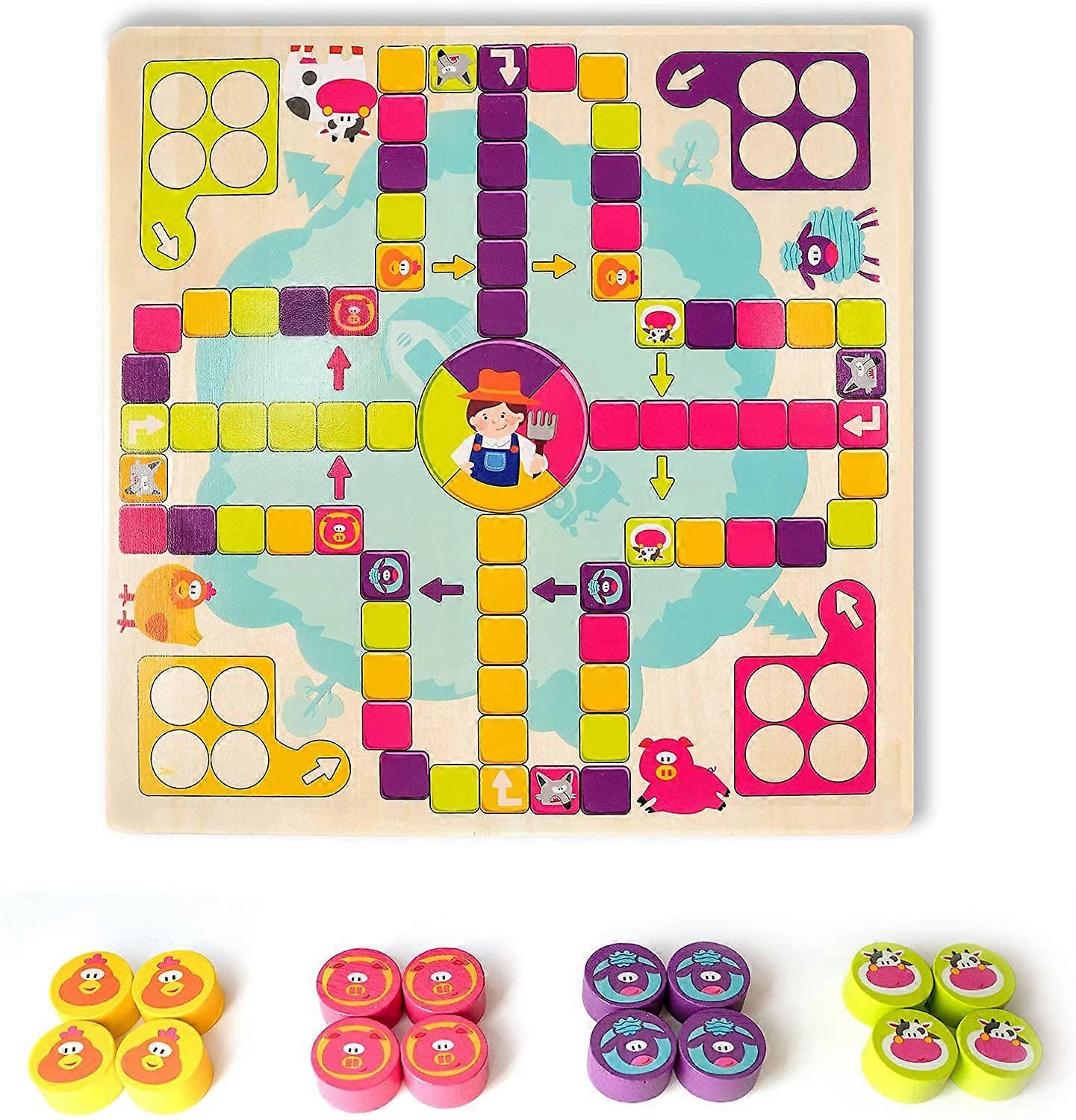 Flying Chess for Happy Farm, Wooden Board Game for Kids Toddlers and ...