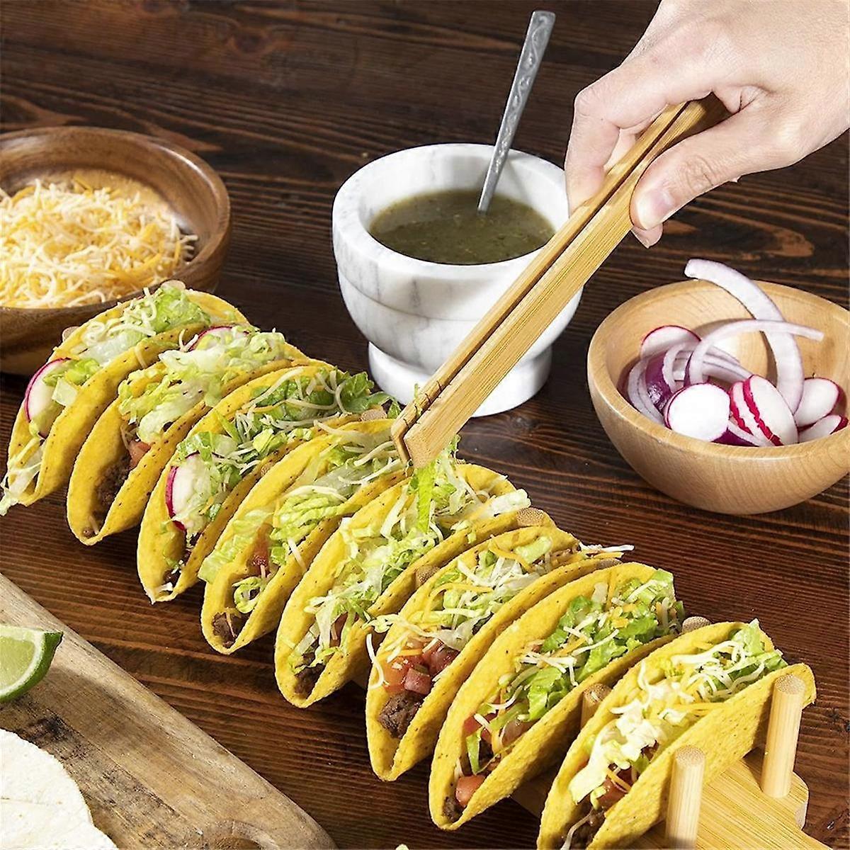 Bamboo Taco Tray with Holds 8, Taco Shell Holder Allows for Multi-Use ...