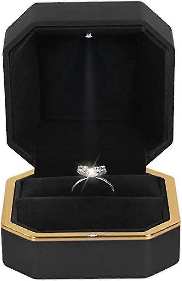 Ring Box Case With Led Light Square Black Jewelry Display Gift Box For ...