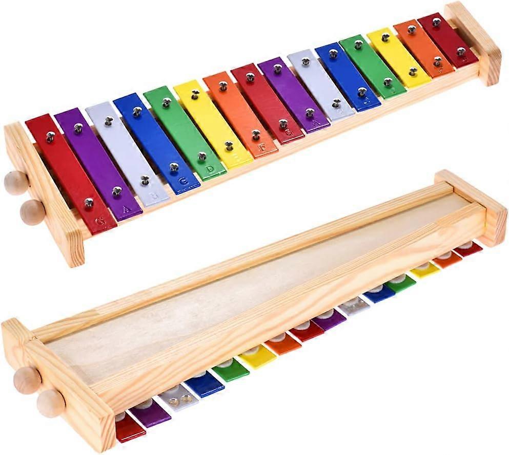 Colorful Xylophone 15 Tones Rainbow Button Xylophone with 2 Mallets Wind Chime Wood and Aluminum ...