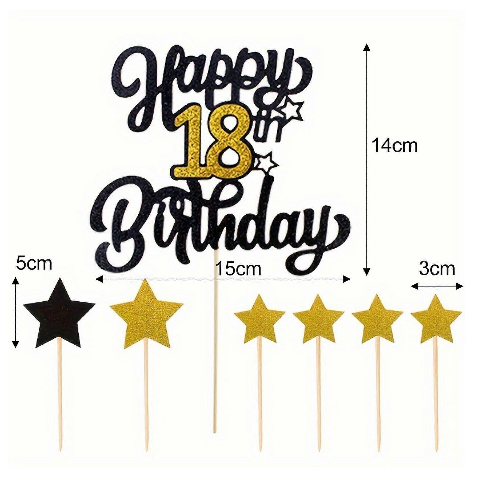 Happy Birthday Cake Topper 18th, Black&Gold Glitter Cake Decorations ...