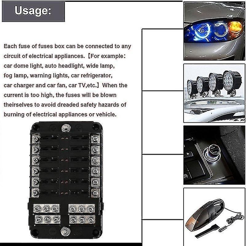 Willster 12 Way Blade Fuse Box 12v/24v Car Kit Block Circuit Box Fuse ...