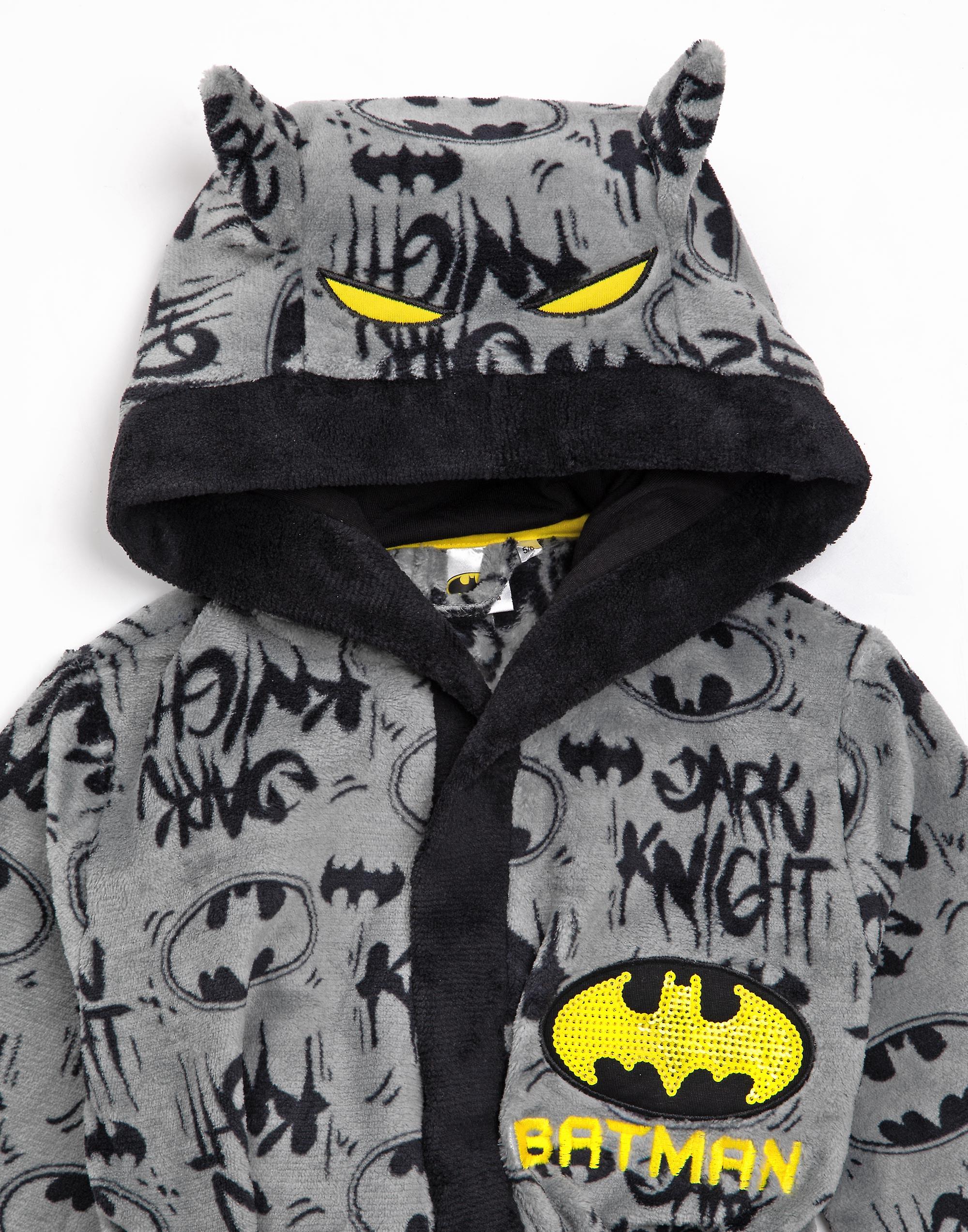DC Comics Boys Bathrobe Grey Stylised Batman All-Over Print Logo Body ...