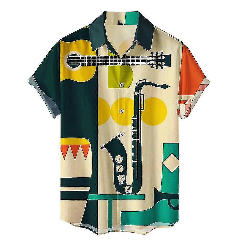 Men"s Retro Button Down Bowling Shirts Tee 50s Rockabilly Style Summer ...