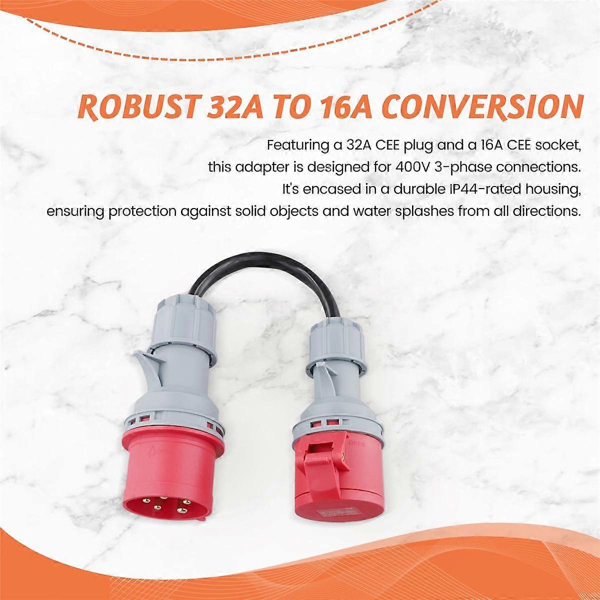 5 Pin Red 32A Male to 16A Female -Adapter Gen Ev Charger Extension Cord ...