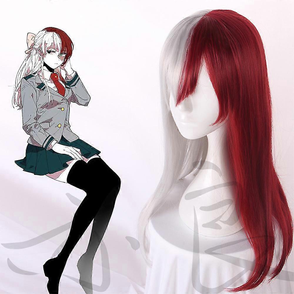 Wigs My Hero Academia Todoroki Shoto Cosplay Half White Half Red Long ...