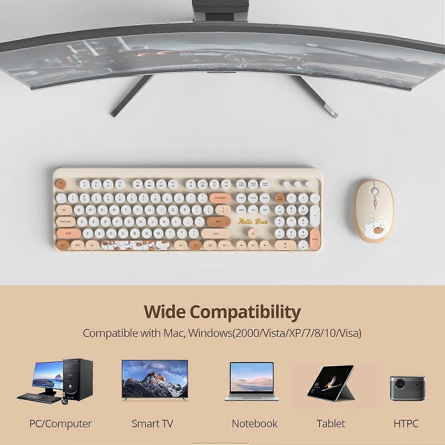Creamy Wireless Keyboard and Mouse, Typewriter Office Full-Sized ...