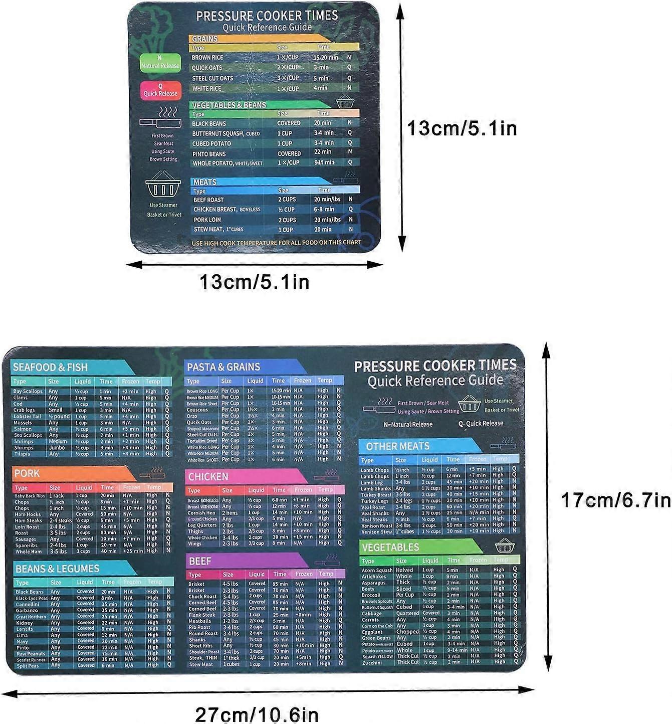Pressure Cooker Cook Times Sheet, Magnetic Temperature Cooking Guide ...