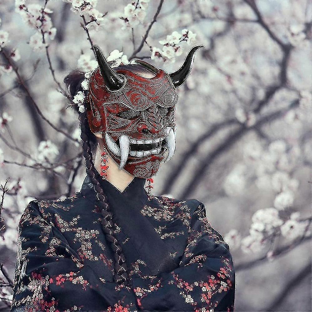 Samurai Oni Mask Japonská Hannya pokrývka hlavy Maska Halloween Cosplay ...