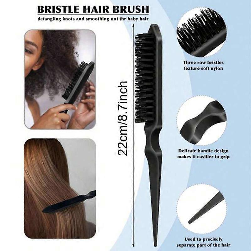 Boar Bristle Slick Back Hair Brush for Sleek Ponytail Bun & Smoothing ...