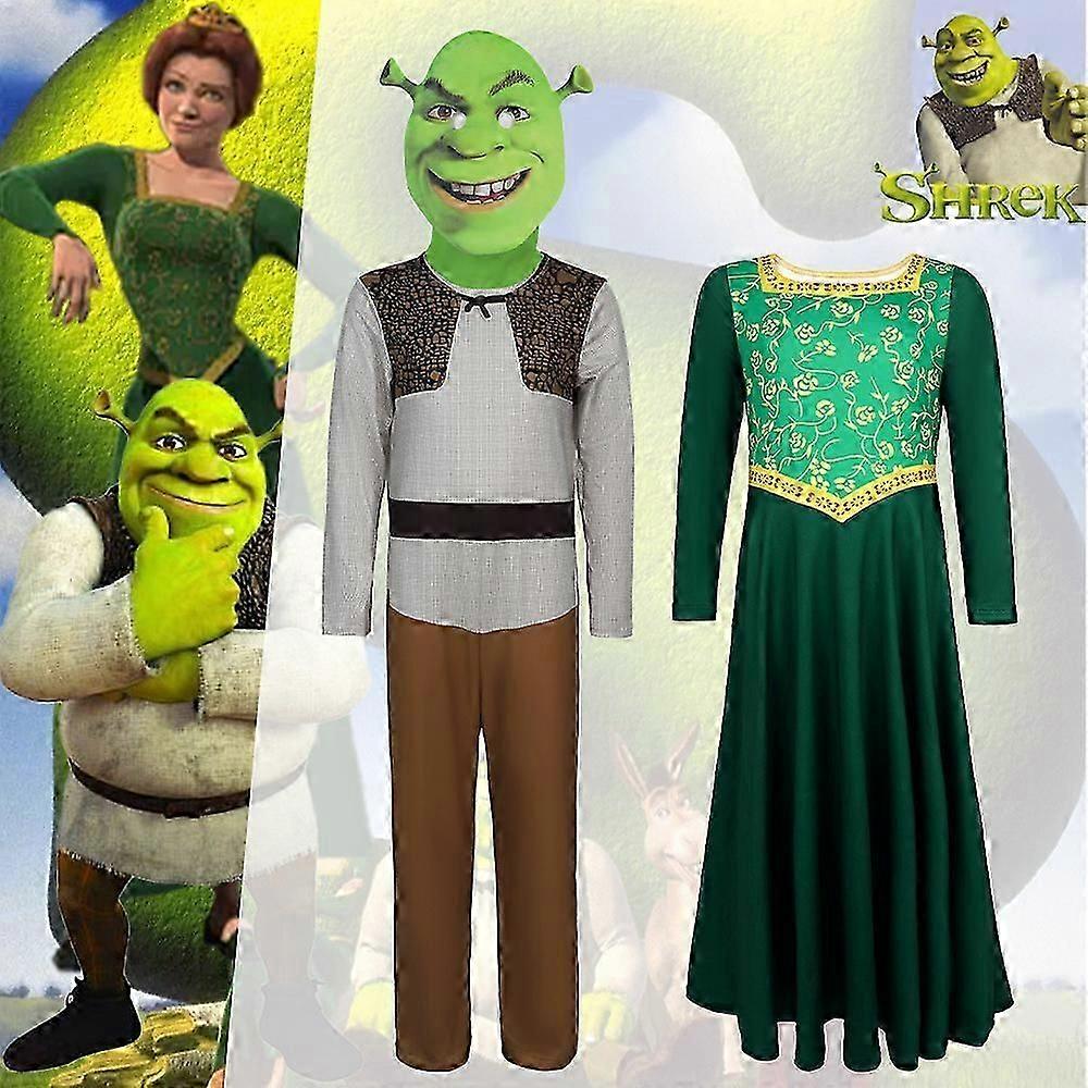 Halloween Shrek Fiona Princess Cosplay Green Dress Costume for Kids ...