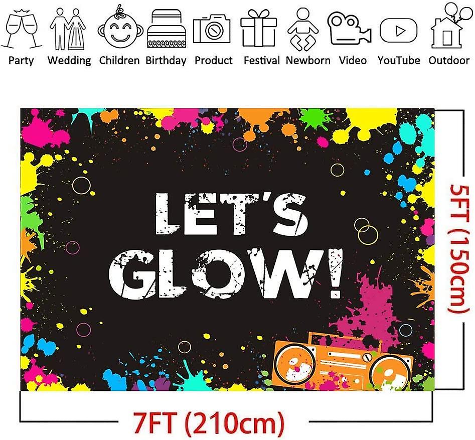 Glow Neon Let's Glow Backdrop To The 80's 90's Splatter Photography ...
