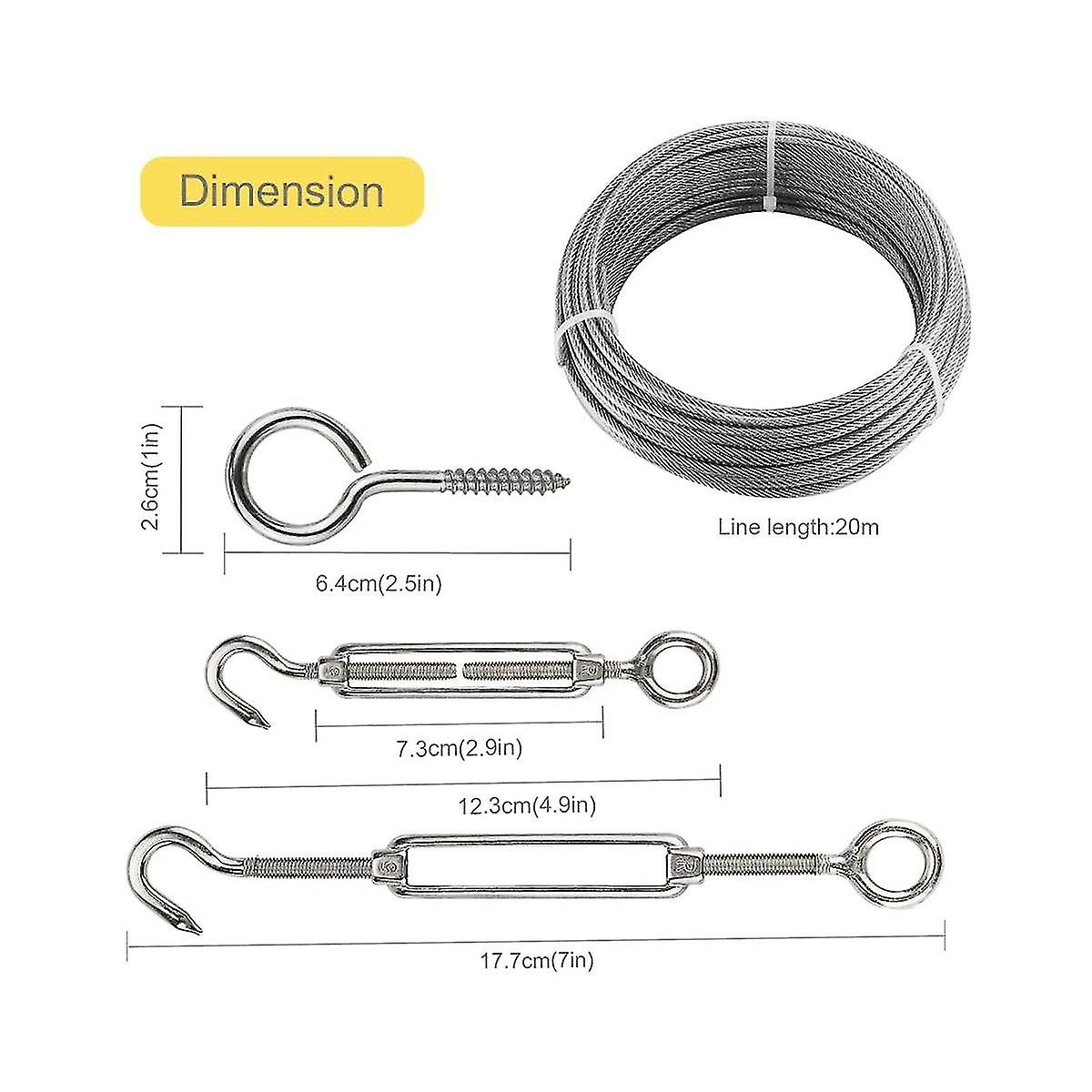 20m Stainless Steel Kit, 3mm Sorting Helps Tighten Rope Wear With M5 ...