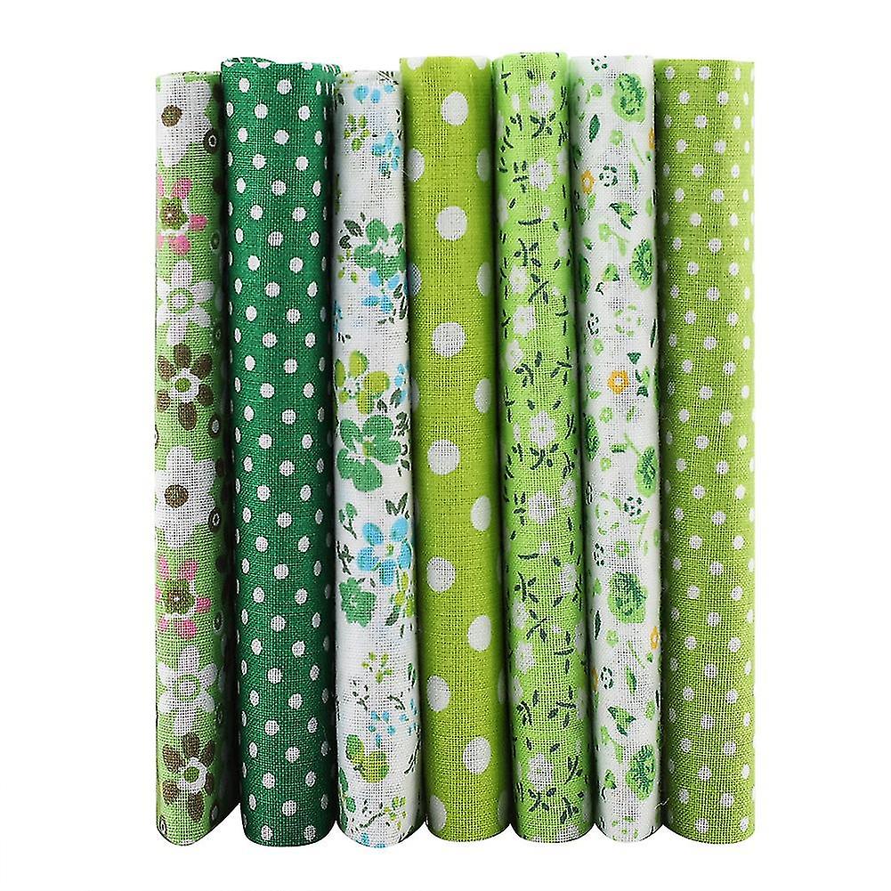 Cotton Fabric Assorted Squares 7pcs Pre Cut Bedding Kit 25x25cm Green ...
