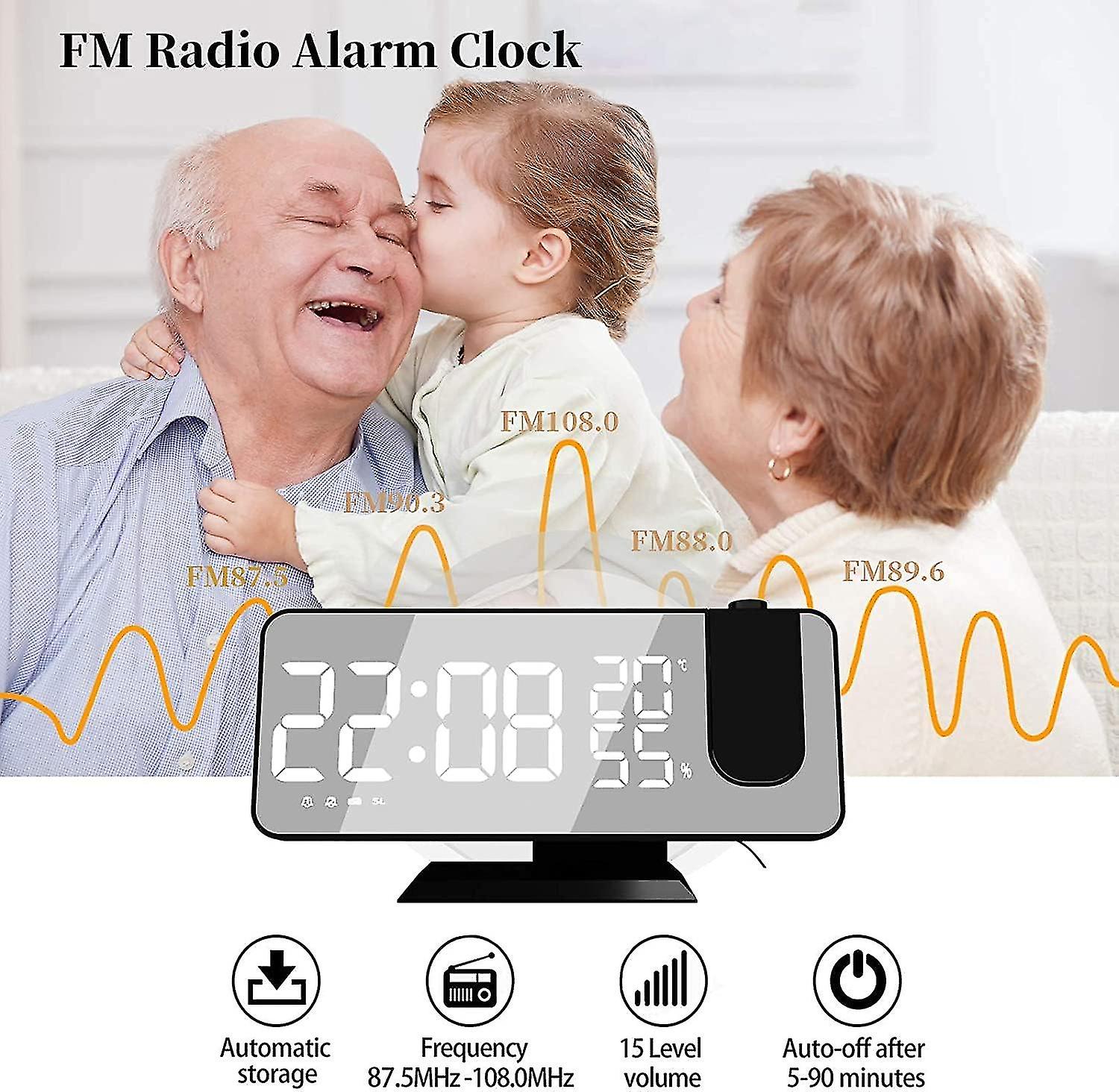 Projection Alarm Clock, Alarm Clocks Bedside With Fm Radio, Digital ...