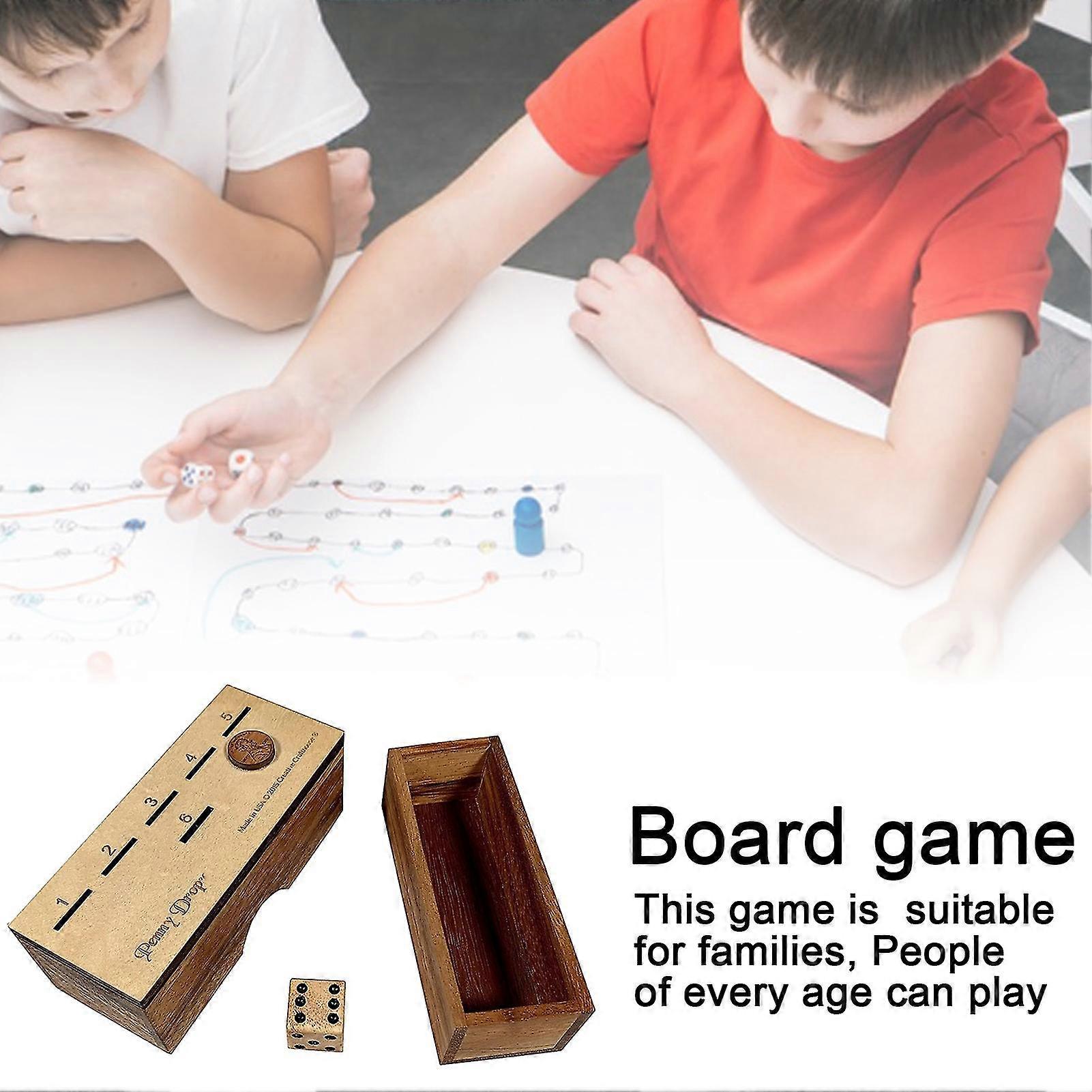 Penny Game with Coin Dice Wood Box 2-6 Players Competitive Kids Adults ...