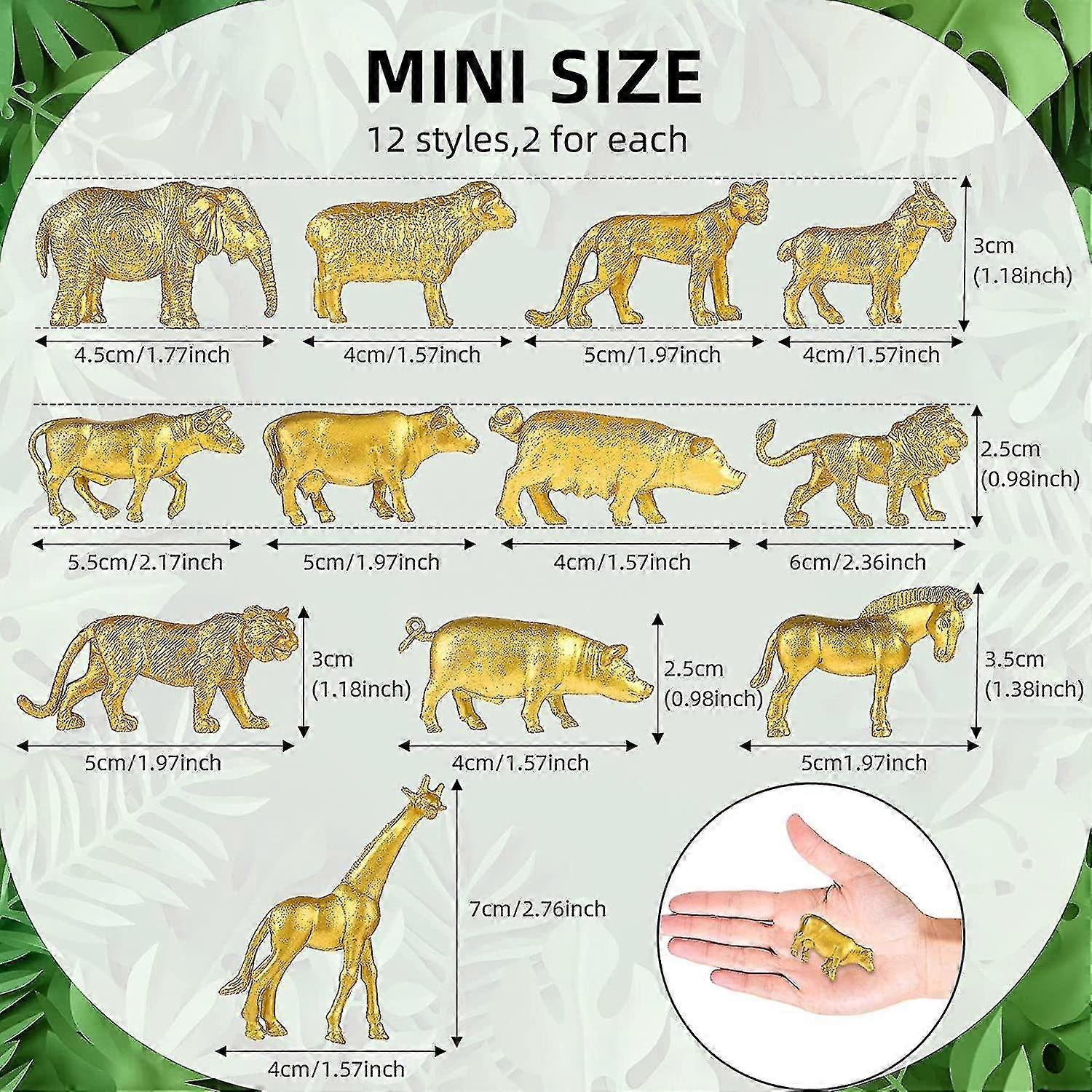 24 Pieces Safari Animals Figurines Toys, Gold Mini Jungle Animal ...