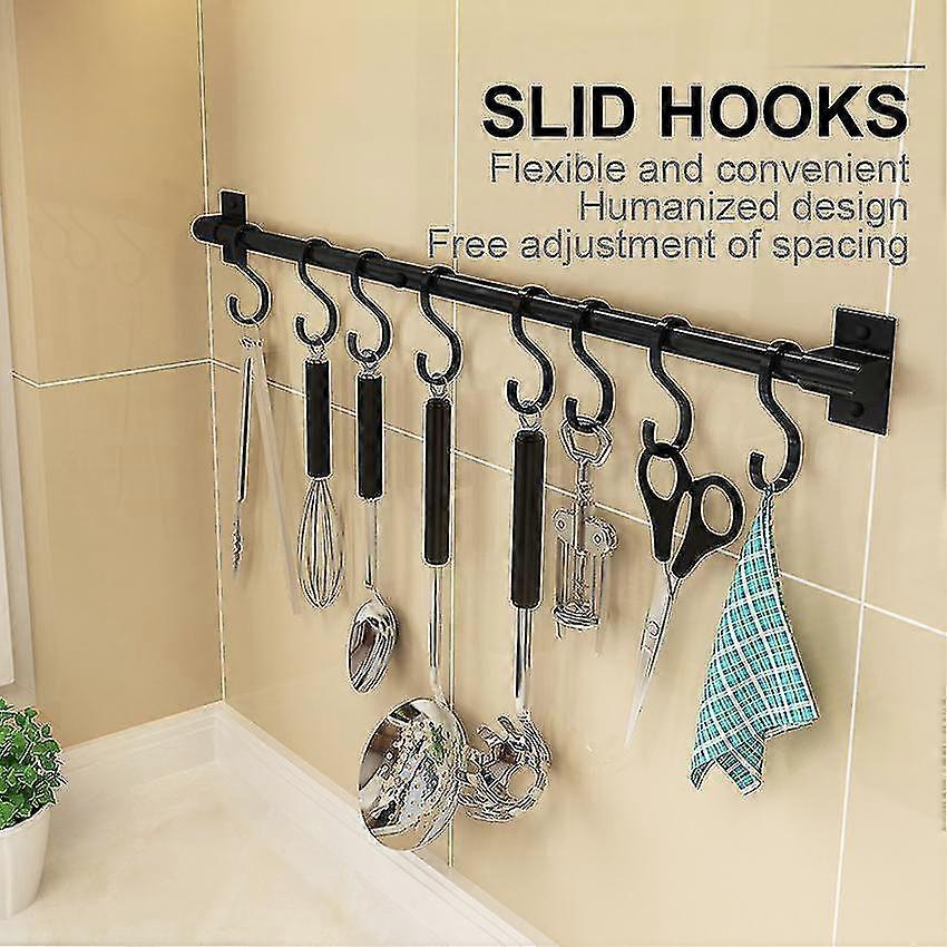 Kitchen Hanging Rack With Hooks Wall Mounted Holder Space Aluminum ...