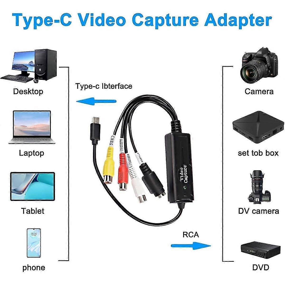 Rca Av To Usb C Converter Video Capture Card Adapter 1 Channel Av Ntsc ...
