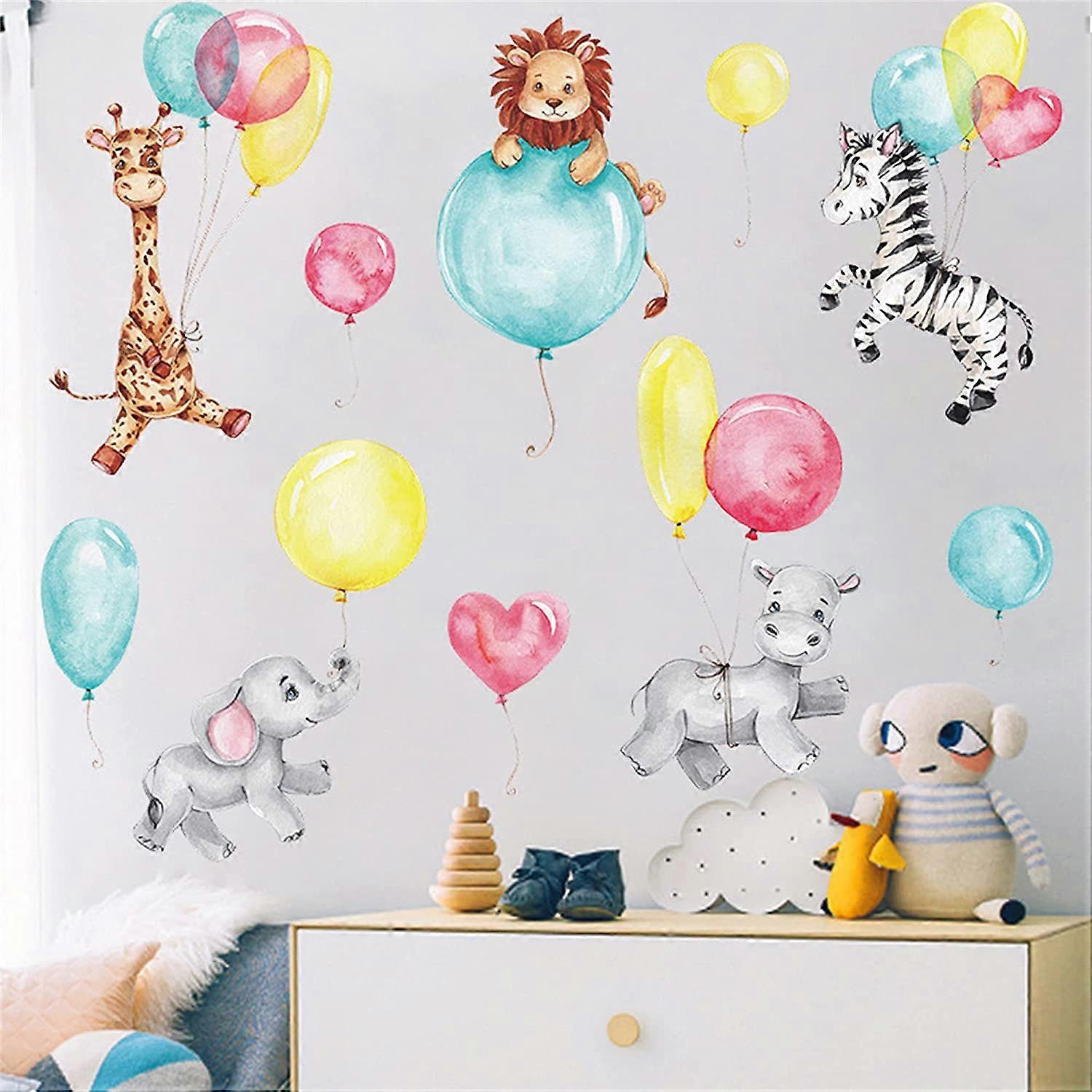 Colorful Cute Lovely Animals Balloons Wall Decals for Kids Watercolor ...