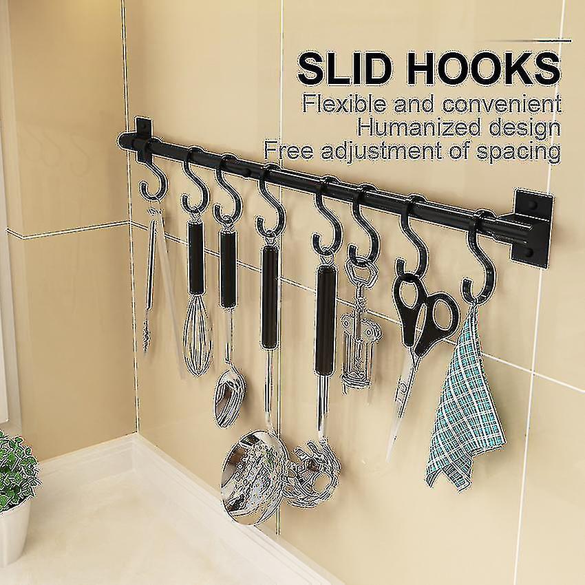 Kitchen Hanging Rack With Hooks Wall Mounted Holder Space Aluminum ...