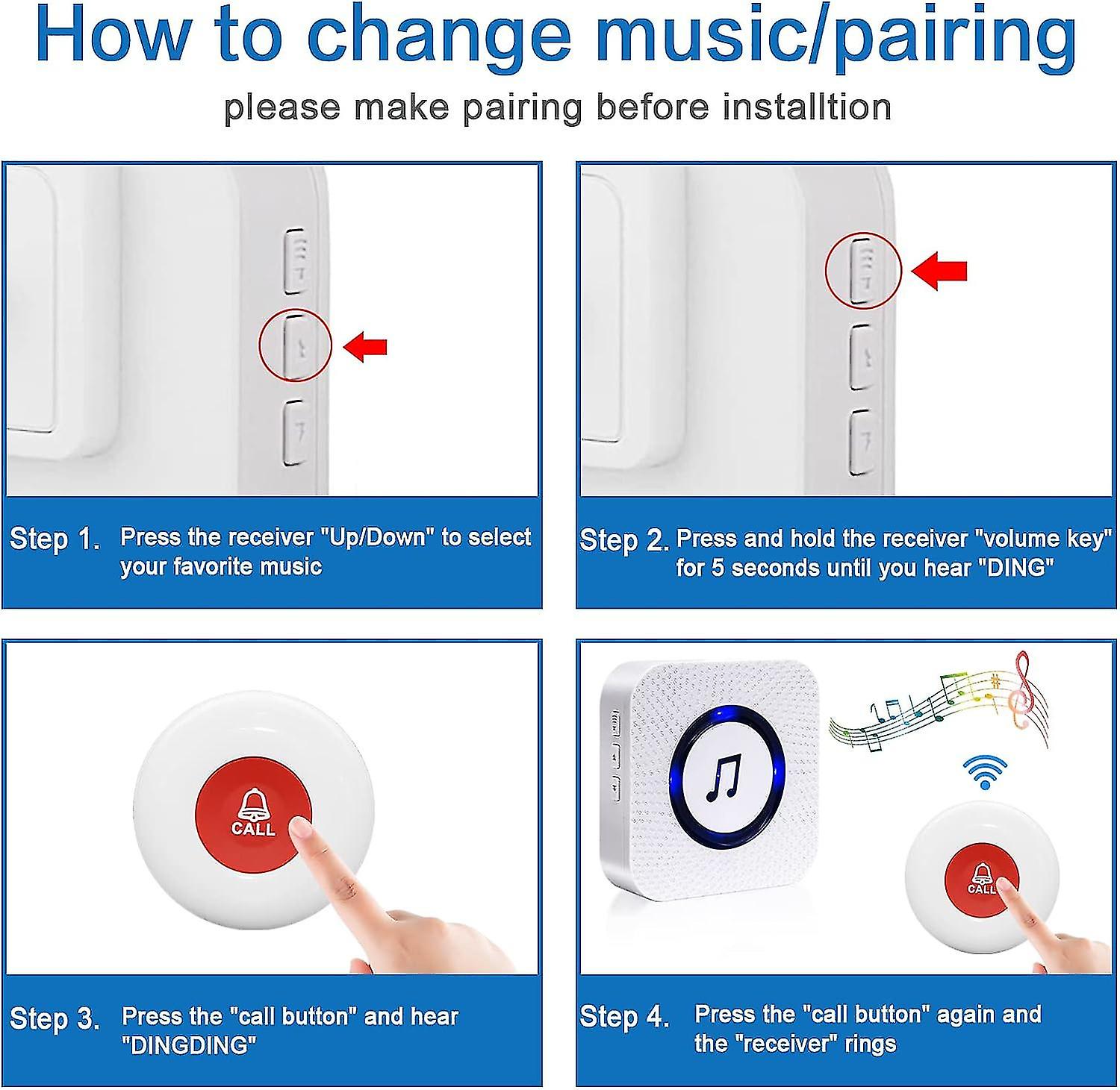 2 receivers + 2 call buttons Elderly emergency call button/waterproof ...