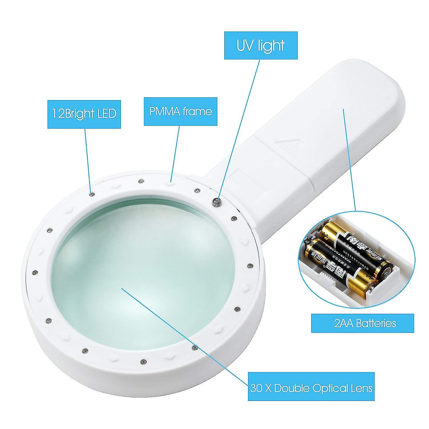 Extra Large Handheld Strong Magnifying Glass With 12 Led And Uv Light ...