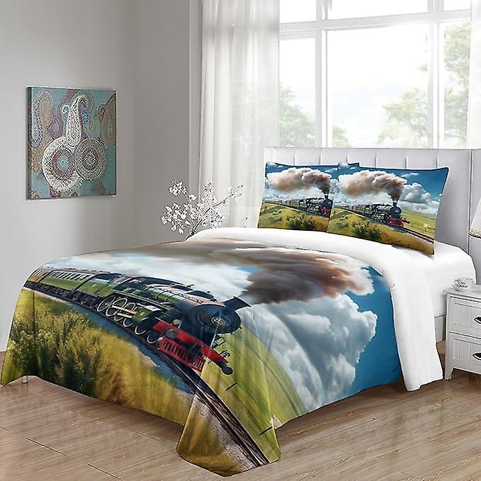 Travelling Train Comforter Covers 3D Printed Steam Train Bedding Set ...