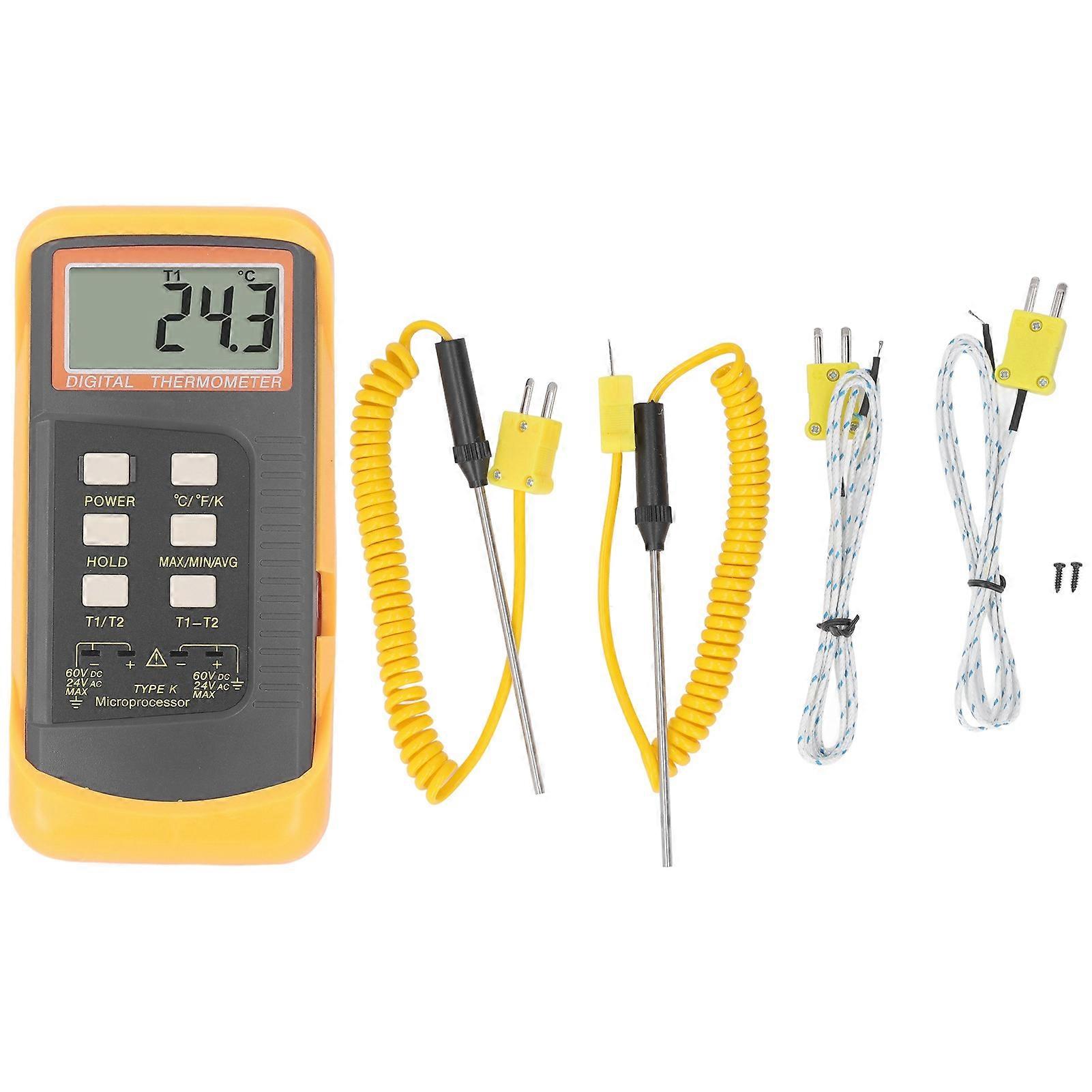 K Type Thermocouple Thermometer Dual Channel LCD Temperature Meter with ...