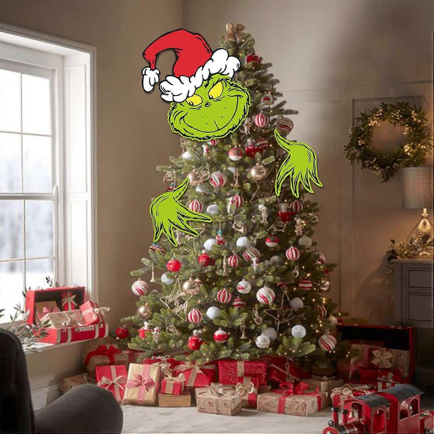 3PCS Grinchs Fence Peeker,Grinchmas Decor for Tree,Grinchs Tree Topper ...