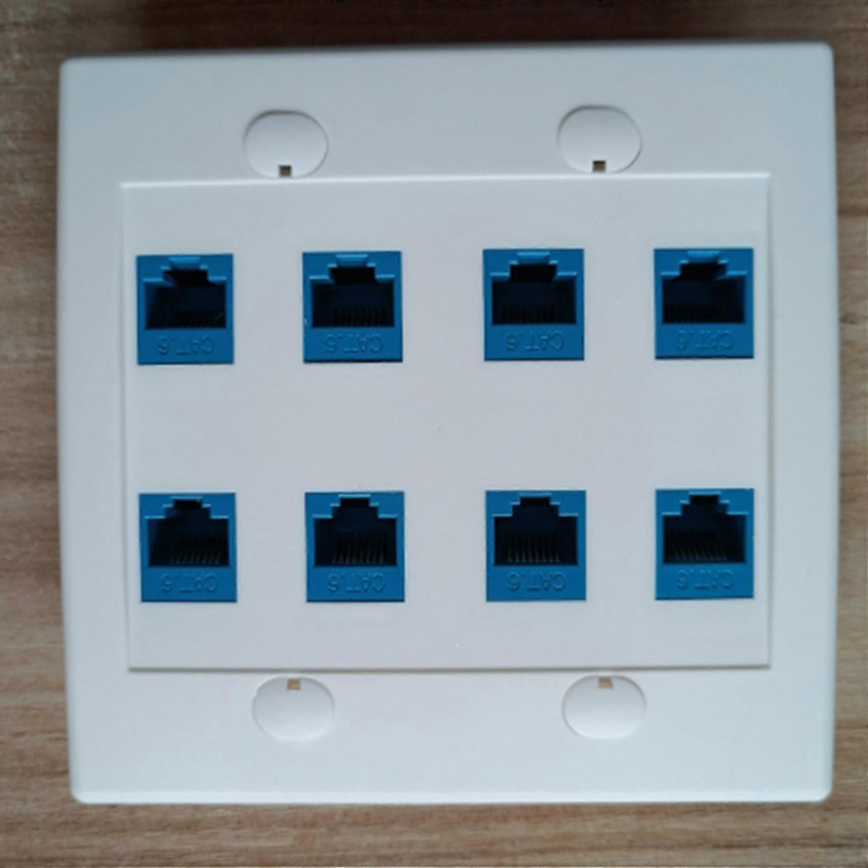 Ethernet Wall Plate 8 Port - Double Cat6 RJ45 Network Cable Faceplate ...