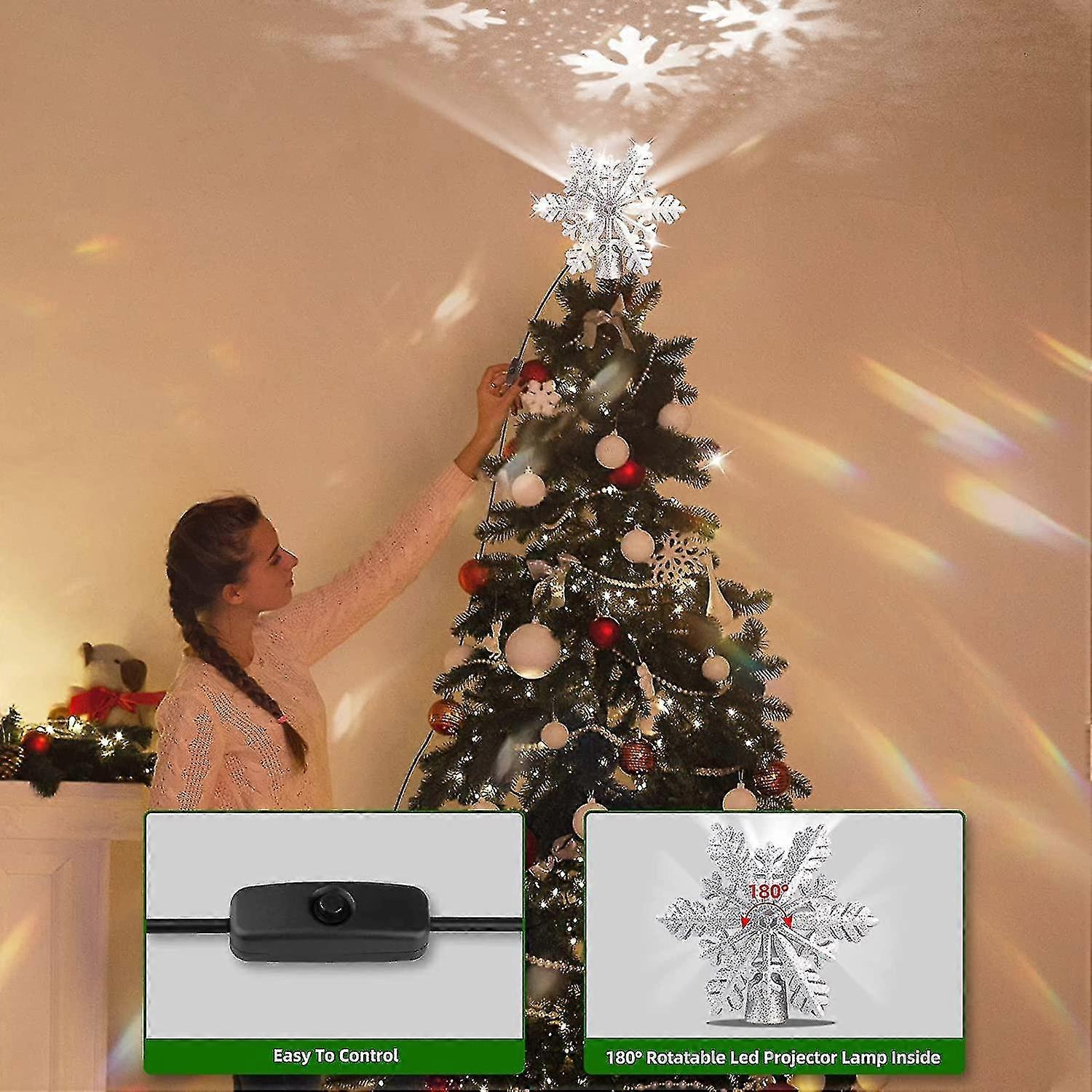 Christmas Tree Topper Light With Rotating Led Projector ,3d Hollow ...