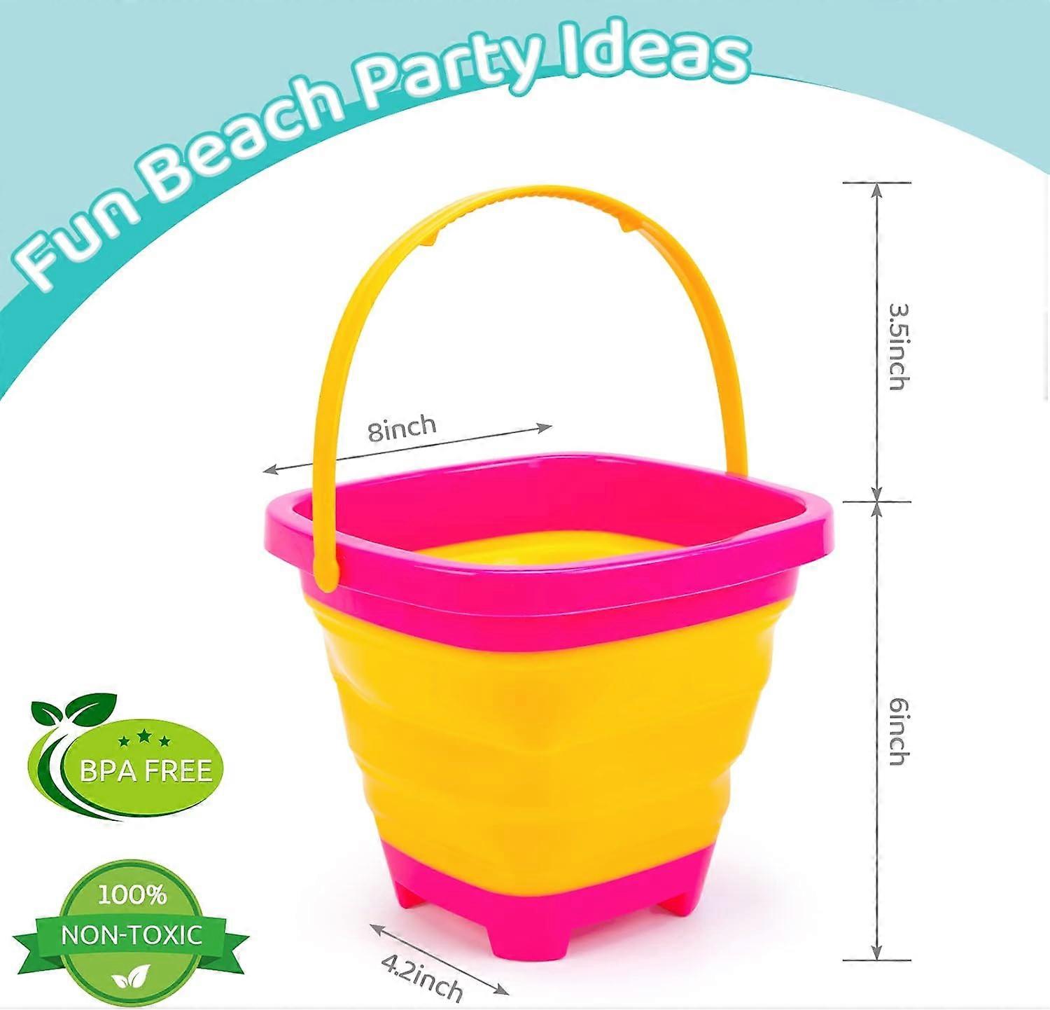 3 Pieces Foldable Beach Bucket Set, 2L Silicone Collapsible Toy Buckets ...