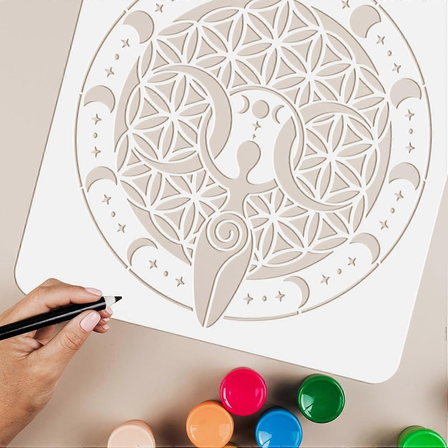 Flower of Life Painting Stencil 11.8x11.8inch Large Moon Phases Drawing ...