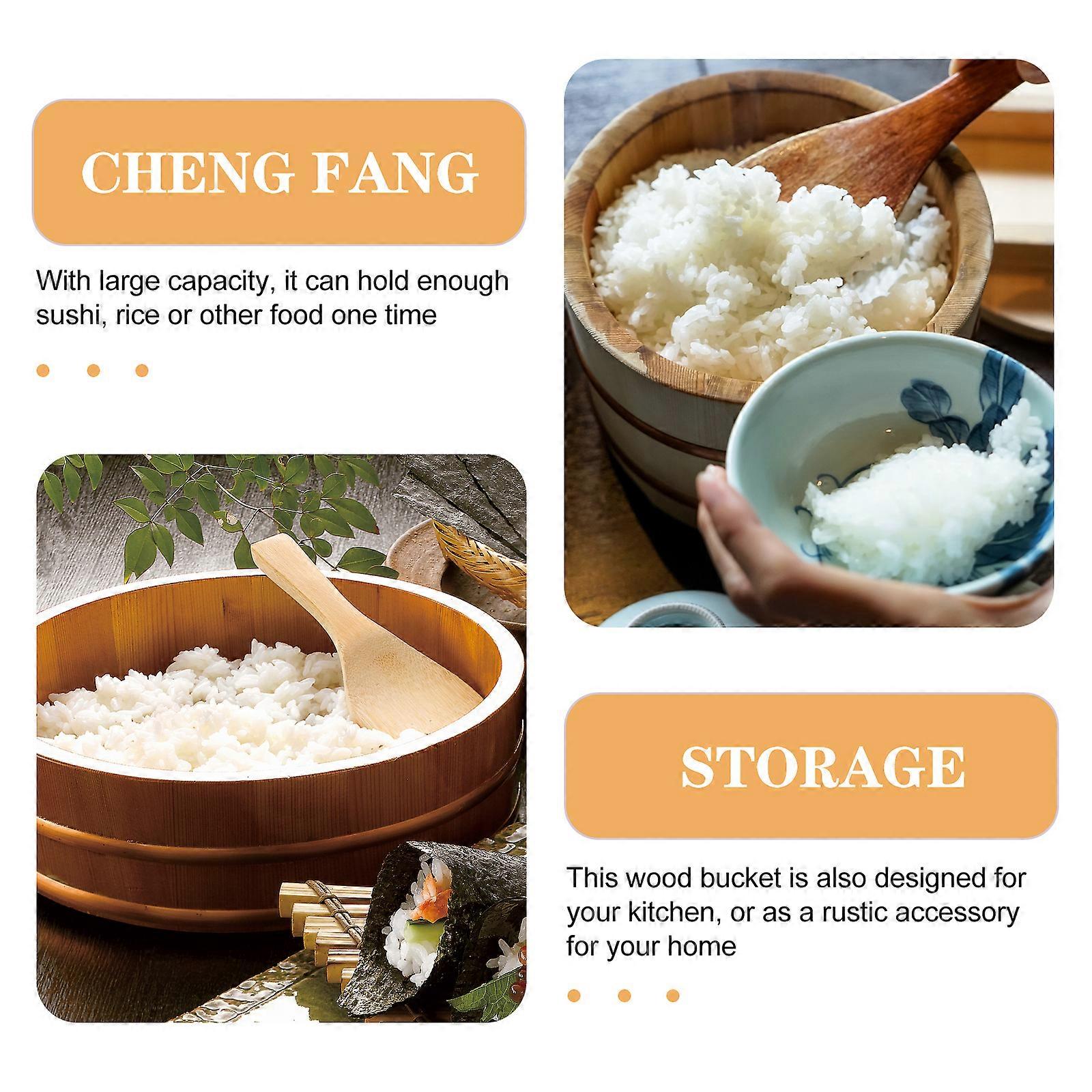 1 set of Wooden Bucket Sushi Rice Container Cooked Rice Bucket Cooked ...