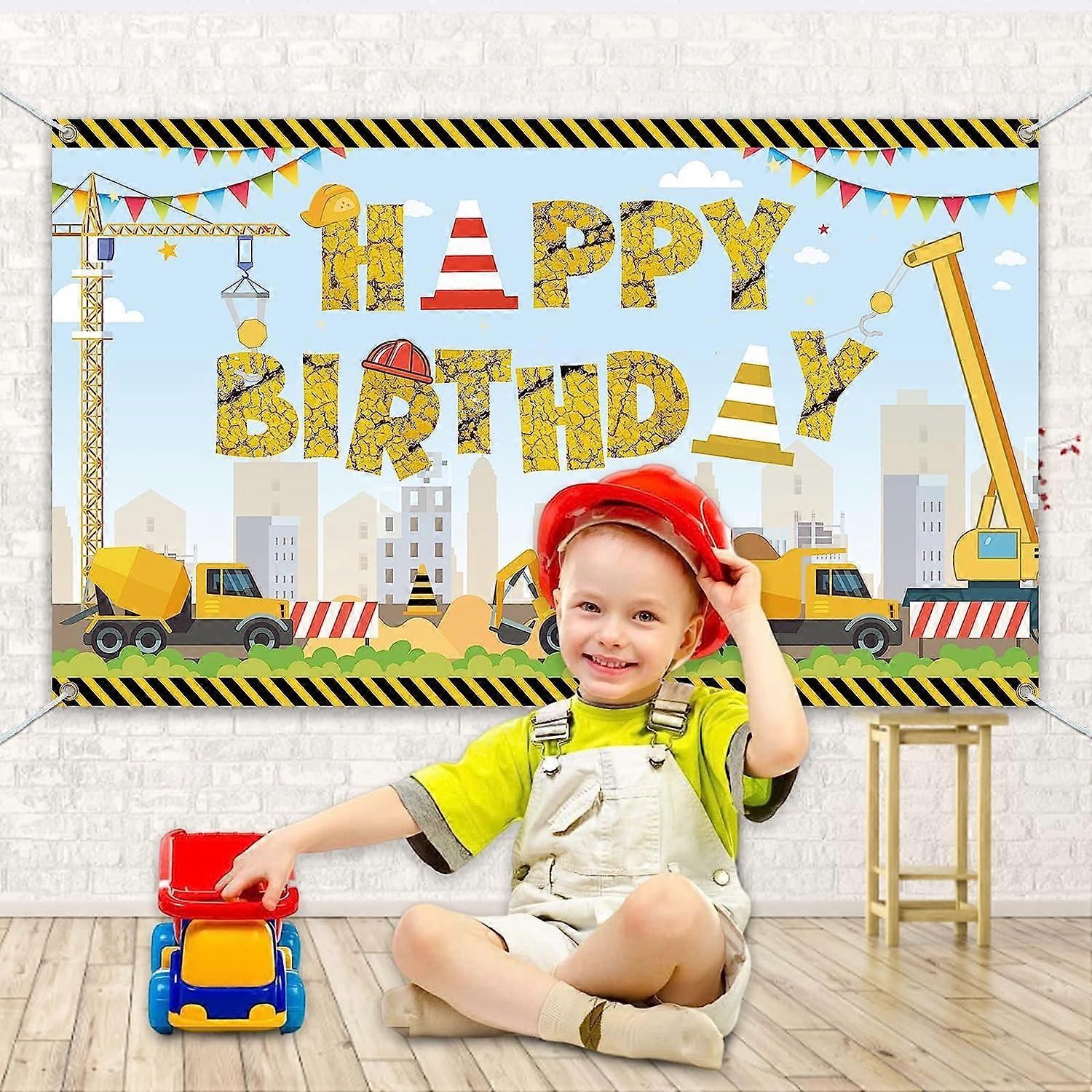 Construction Birthday Backdrop Banner Decorations Construction Happy ...