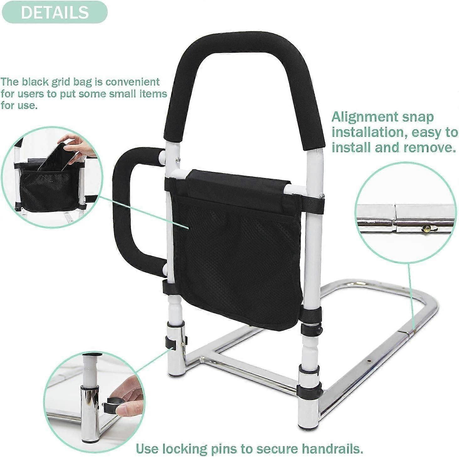 Steel Bed Railing Bed Support Bar, Removable Armrest, With Storage Bag ...