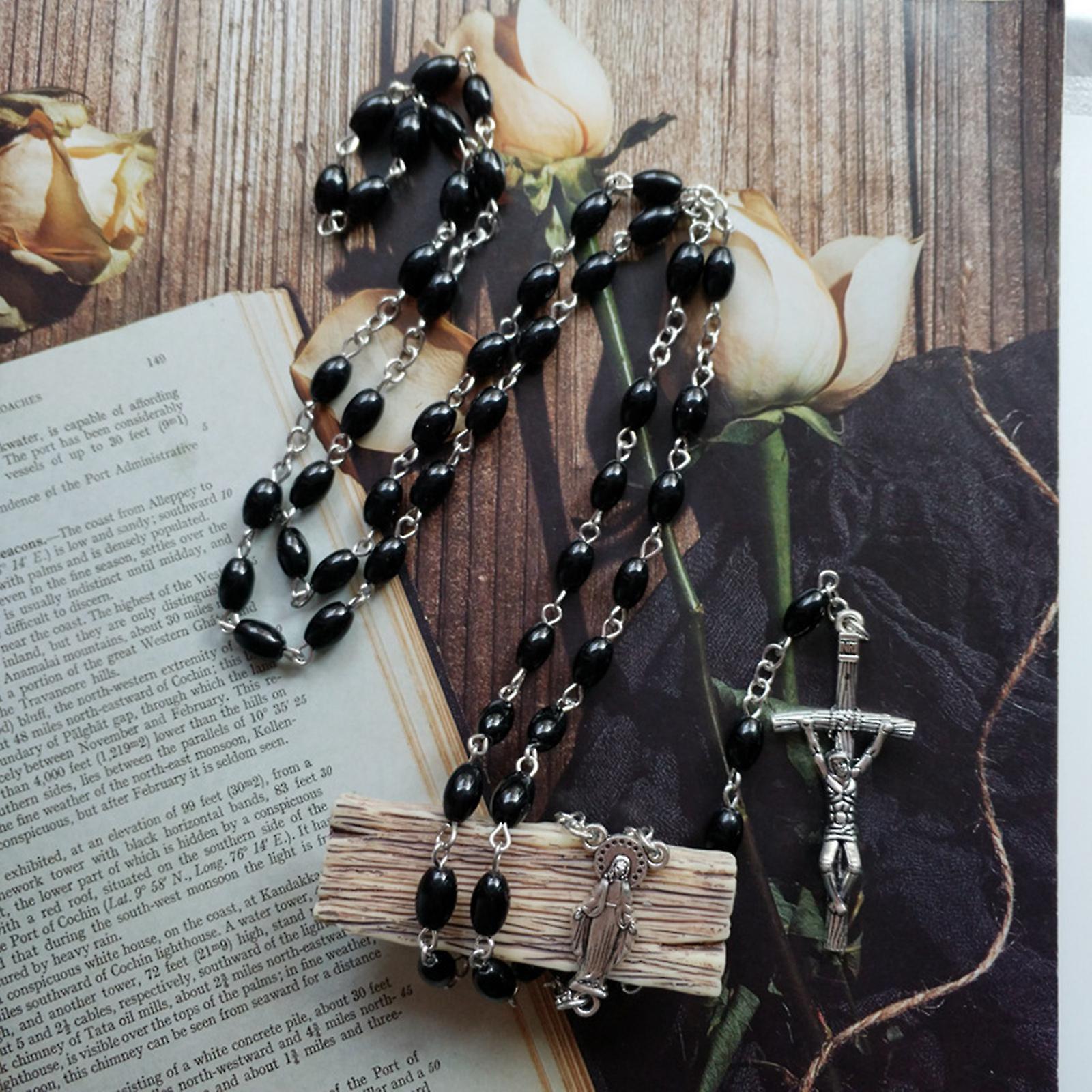Rosary Beads Necklace With Crucifix And Jesus Medal Catholic Rosaries ...
