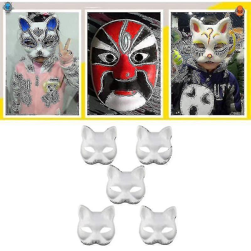 DIY White Paper Mask Fox Cat Face Pulp Tom handmålad mask för ...