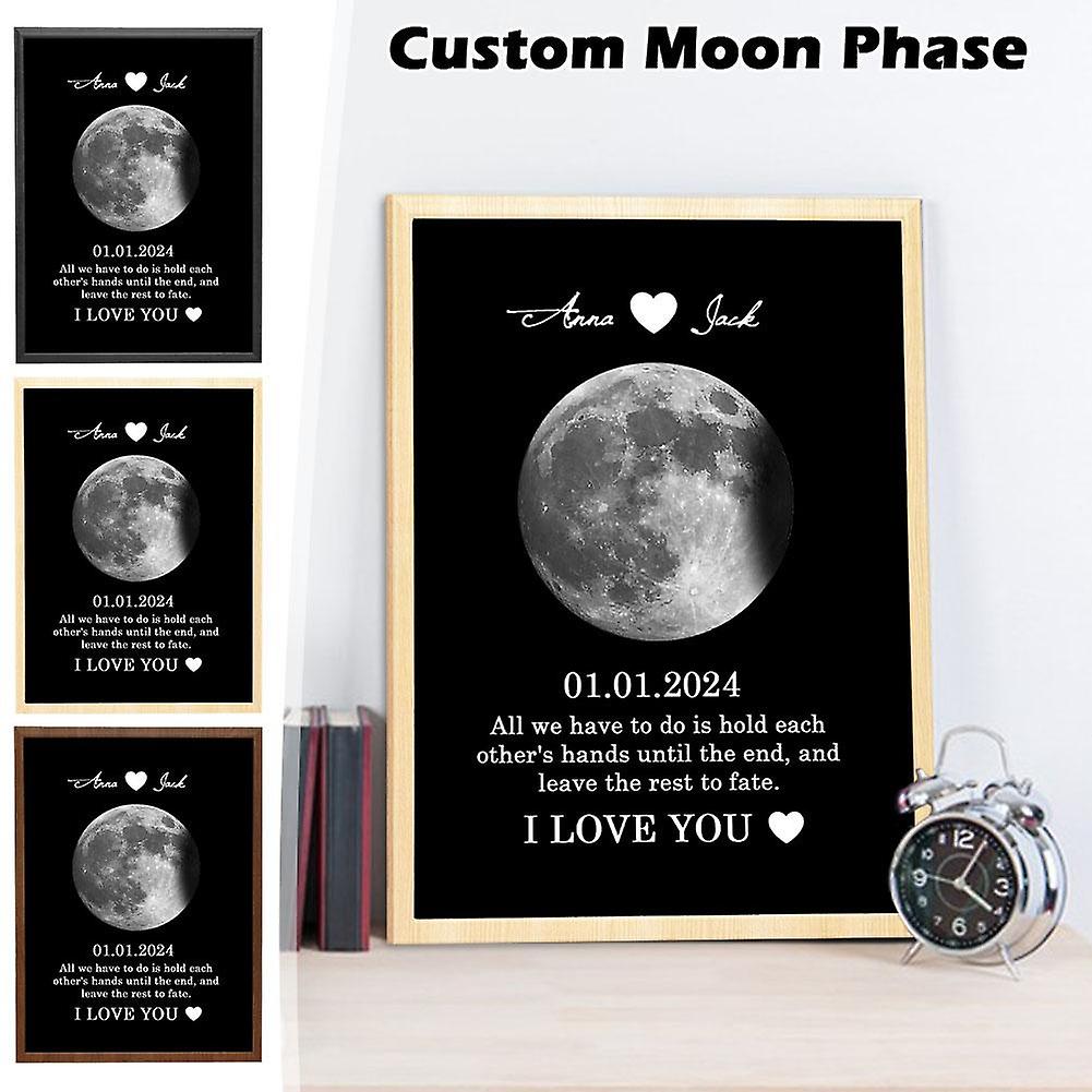 Personalized Moon Phase and Names Wooden Frame, Lunar Print Art Frame ...